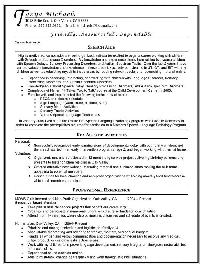 Sample Returning To Work Resume Pg 1 Of 2 Gif By MomInSV Photobucket